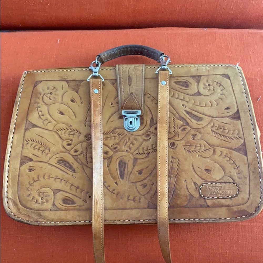 Vintage Hand Tooled Leather Briefcase - Gem